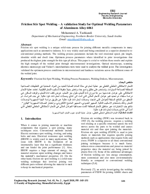 (PDF) Friction Stir Spot Welding – A validation Study for Optimal ...