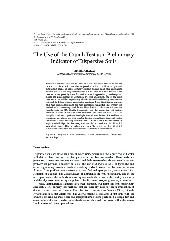 (PDF) The use of the crumb test as a preliminary indicator of ...