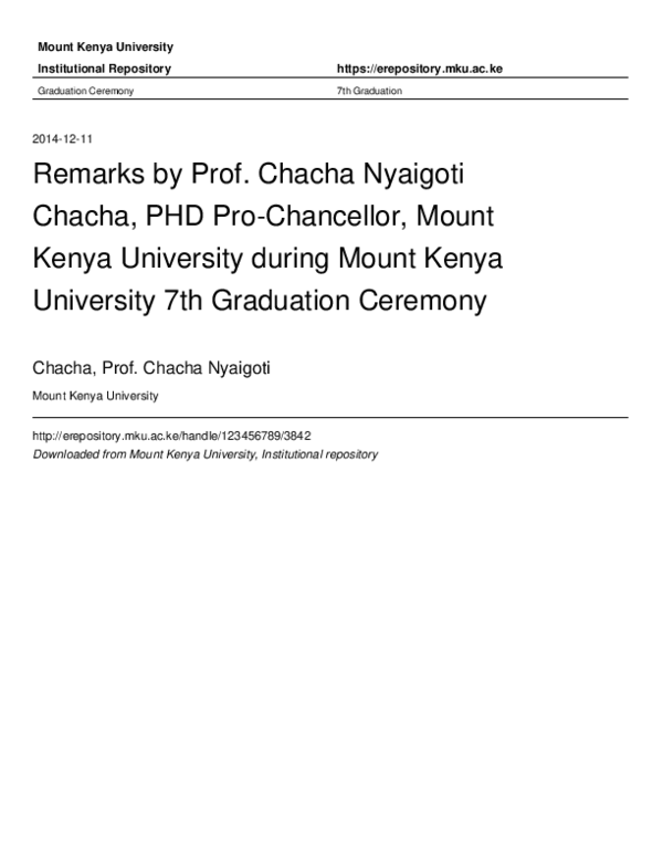 (PDF) Remarks by Prof. Chacha Nyaigoti Chacha, PHD Pro-Chancellor ...