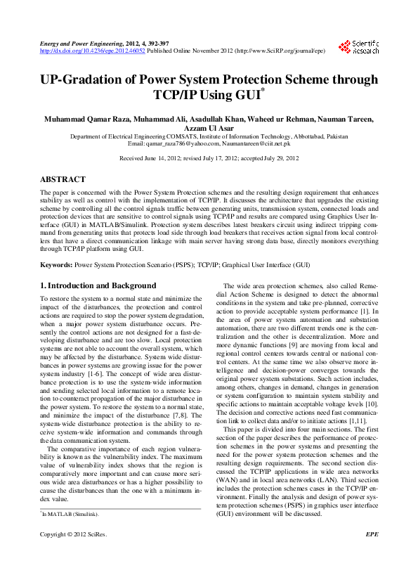(PDF) UP-Gradation of Power System Protection Scheme through TCP/IP ...