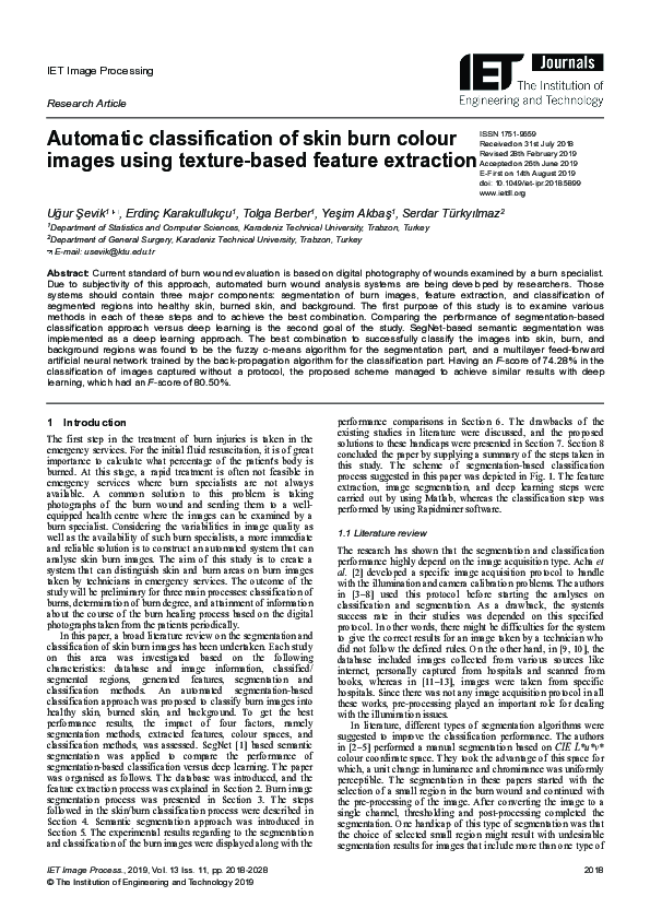 Pdf Texture Based Classification Of Burn Images