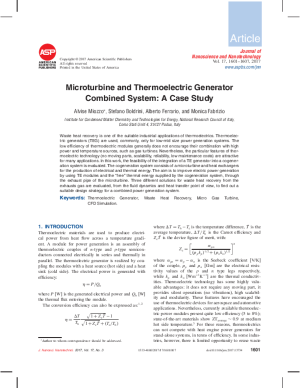 (PDF) Microturbine and Thermoelectric Generator Combined System: A Case Study