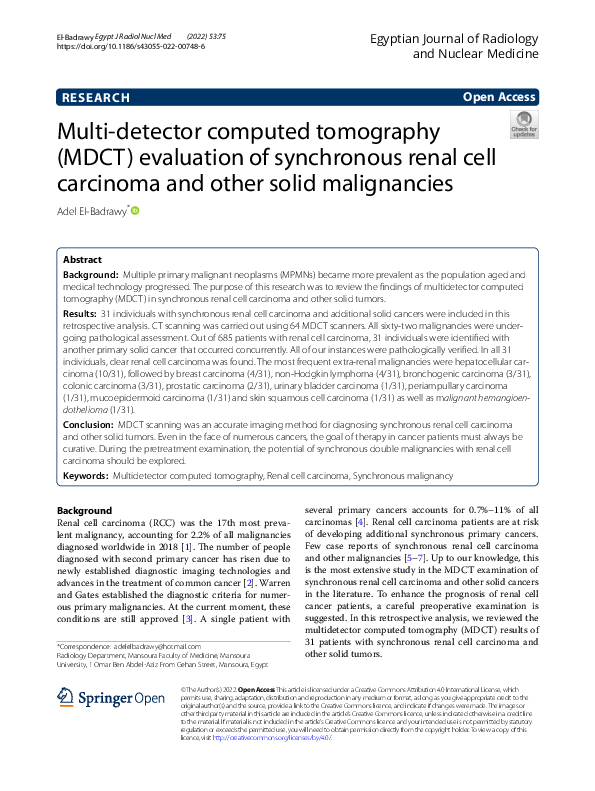 (PDF) Multi-detector computed tomography (MDCT) evaluation of ...