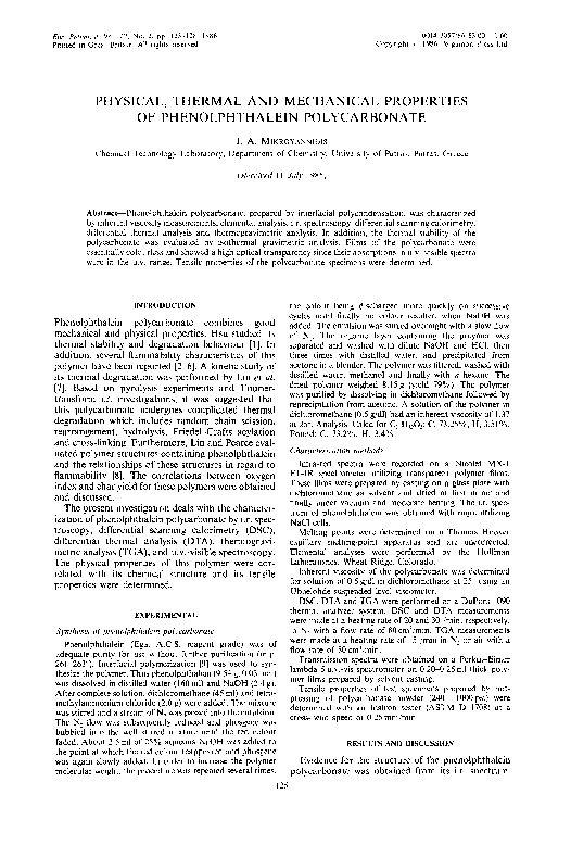 (PDF) Physical, thermal and mechanical properties of phenolphthalein polycarbonate