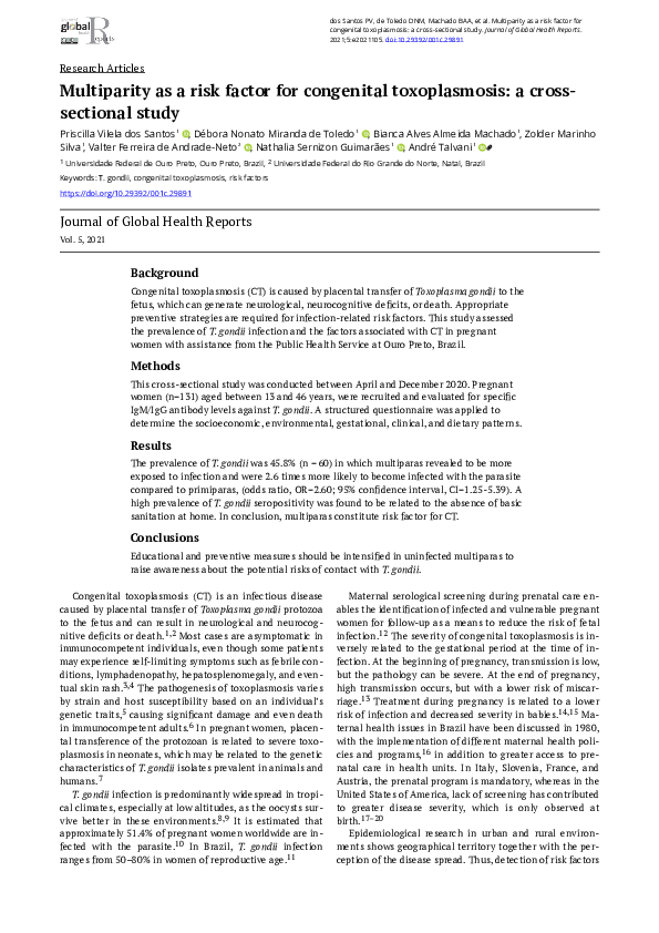 (PDF) Multiparity as a risk factor for congenital toxoplasmosis: a ...