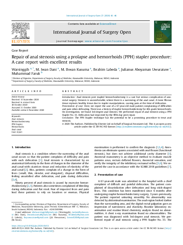 (PDF) Repair of anal stenosis using a prolapse and hemorrhoids (PPH ...