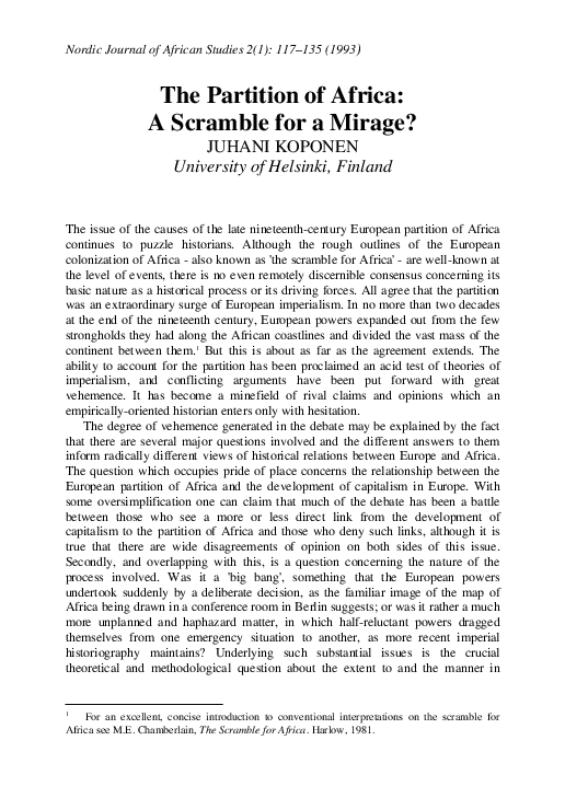 (PDF) The Partition of Africa: A Scramble for a Mirage?