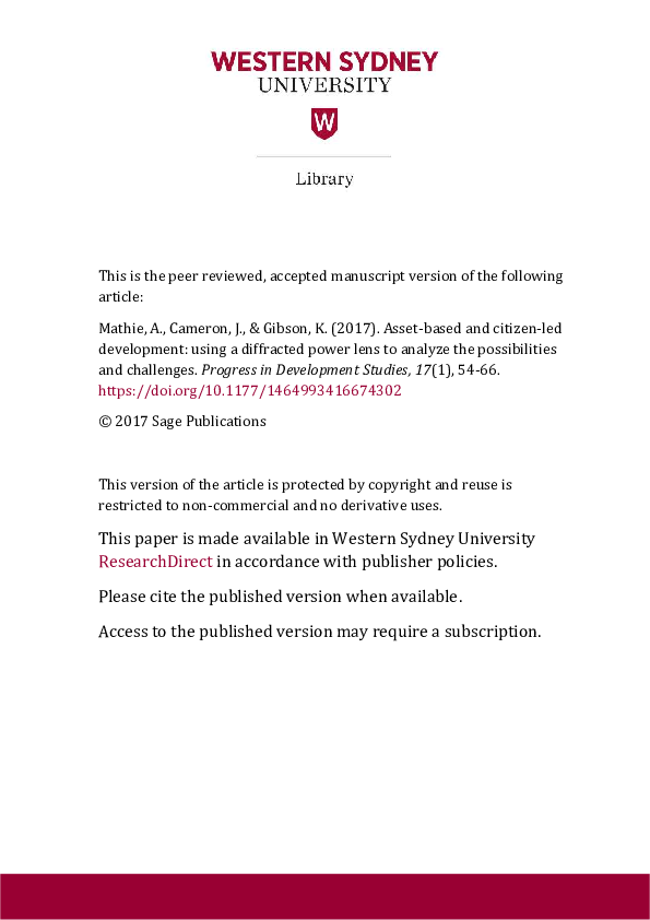 (PDF) Asset-based and citizen-led development: Using a diffracted power ...