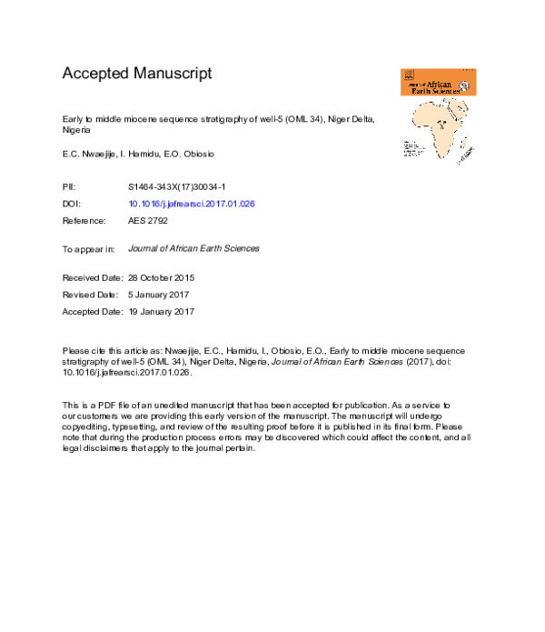 (PDF) Early to middle miocene sequence stratigraphy of well-5 (OML 34 ...
