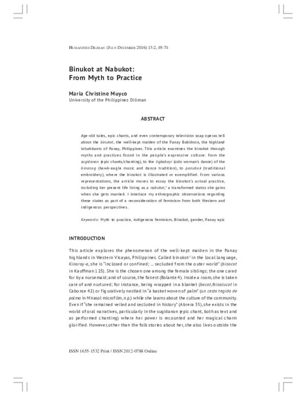 (PDF) Binukot at Nabukot: From Myth to Practice