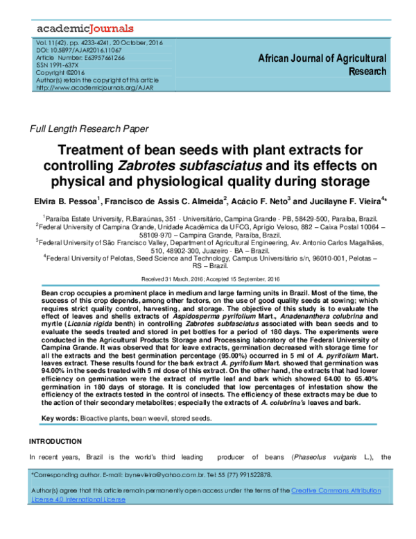 (PDF) Treatment of bean seeds with plant extracts for controlling ...