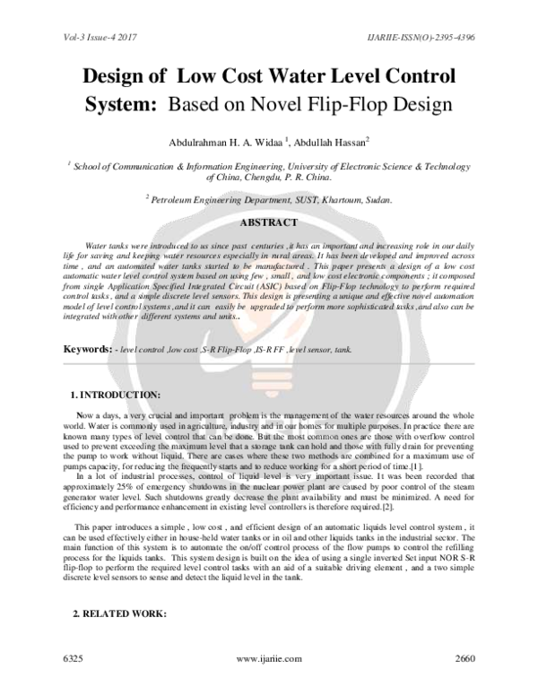 (PDF) Design of Low Cost Water Level Control System: Based on Novel ...