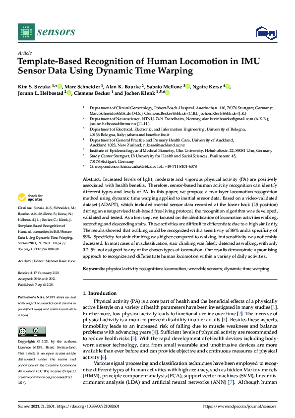 Pdf Template Based Recognition Of Human Locomotion In Imu Sensor Data Using Dynamic Time Warping