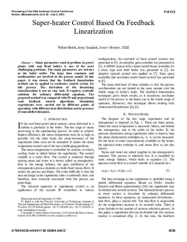 (PDF) Super-heater control based on feedback linearization | Jurek Sasiadek - Academia.edu