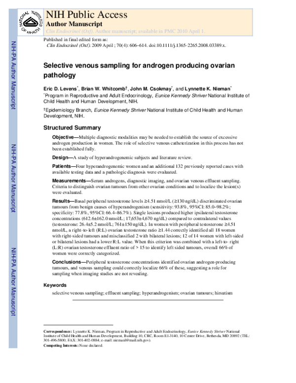 (PDF) Selective venous sampling for androgen-producing ovarian pathology