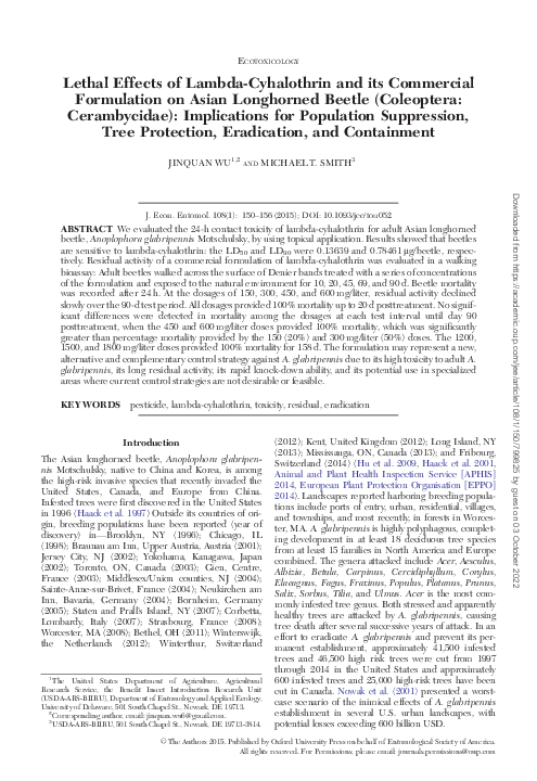 (PDF) Lethal Effects of Lambda-Cyhalothrin and its Commercial Formulation on Asian Longhorned ...