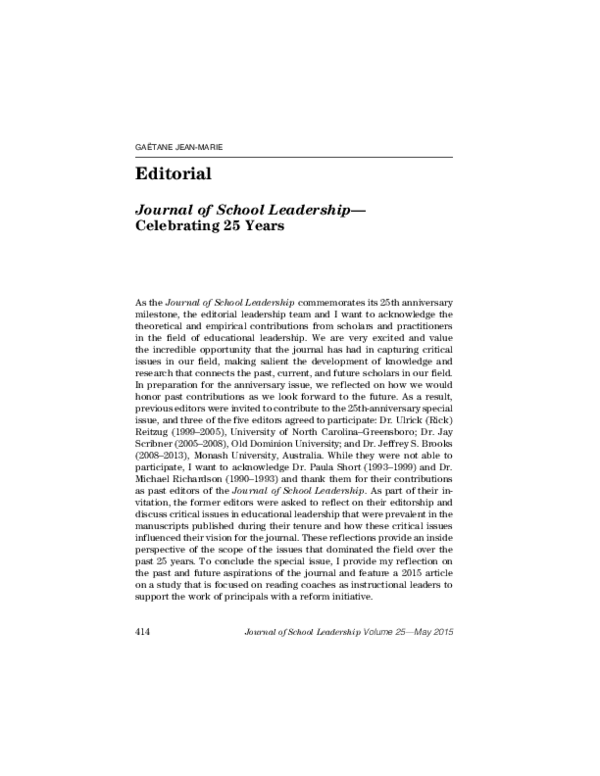 (PDF) Journal of School Leadership—Celebrating 25 Years