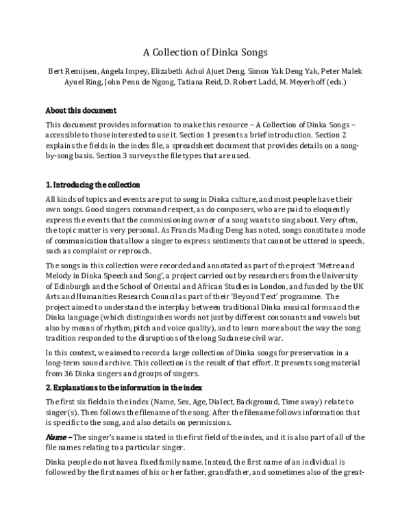 (PDF) A Collection of Dinka Songs