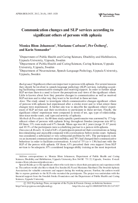 (PDF) Communication changes and SLP services according to significant ...