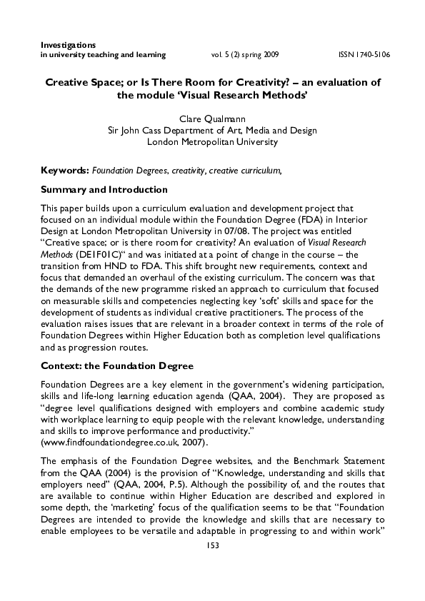 (PDF) Creative space; or is there room for creativity? : an evaluation of the module 'Visual ...
