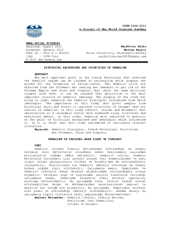 (PDF) Historical Background and Principles of Kemalism