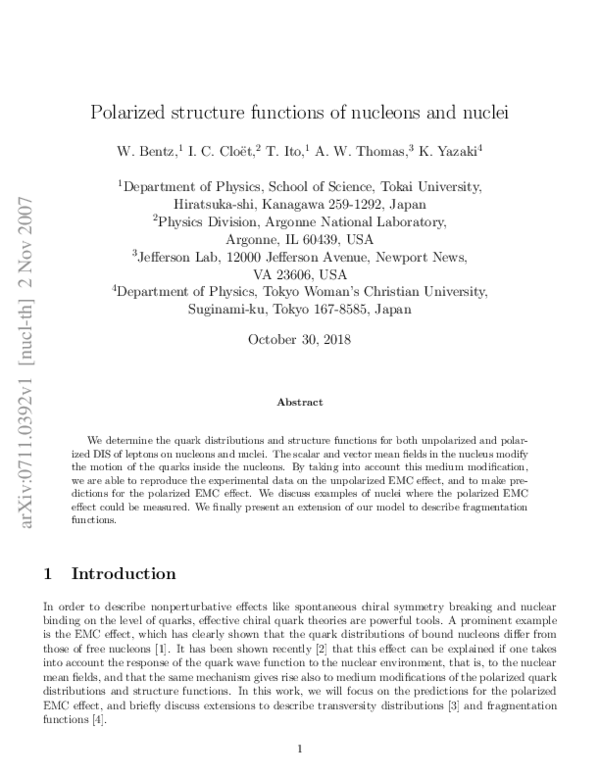 (PDF) Polarized structure functions of nucleons and nuclei