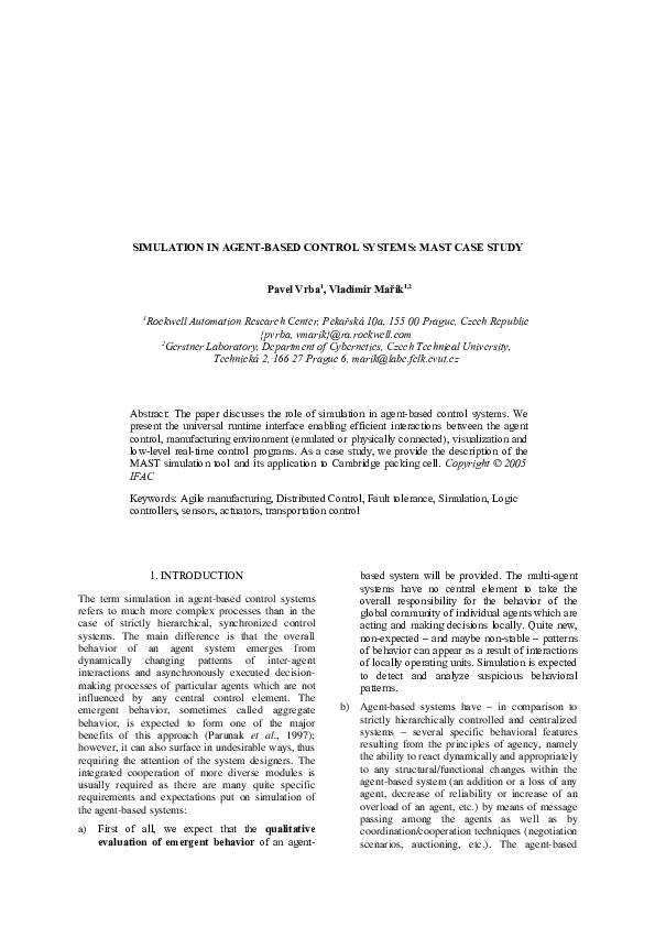 (PDF) Simulation in agent-based control systems: MAST case study