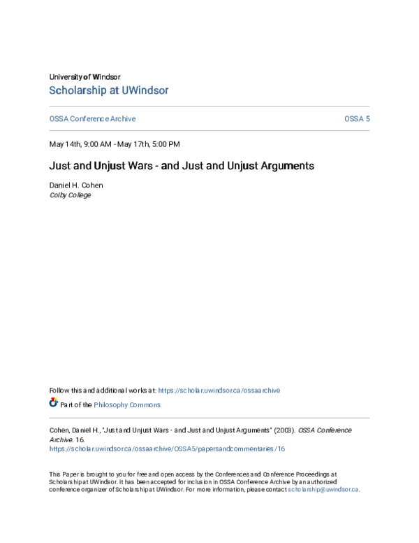 (PDF) Just and Unjust Wars-and Just and Unjust Arguments