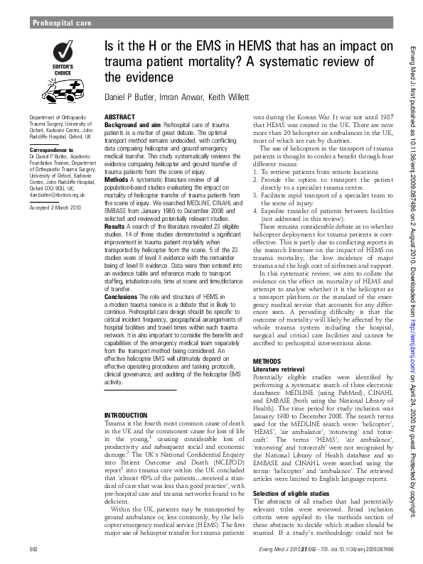 (PDF) Is it the H or the EMS in HEMS that has an impact on trauma ...
