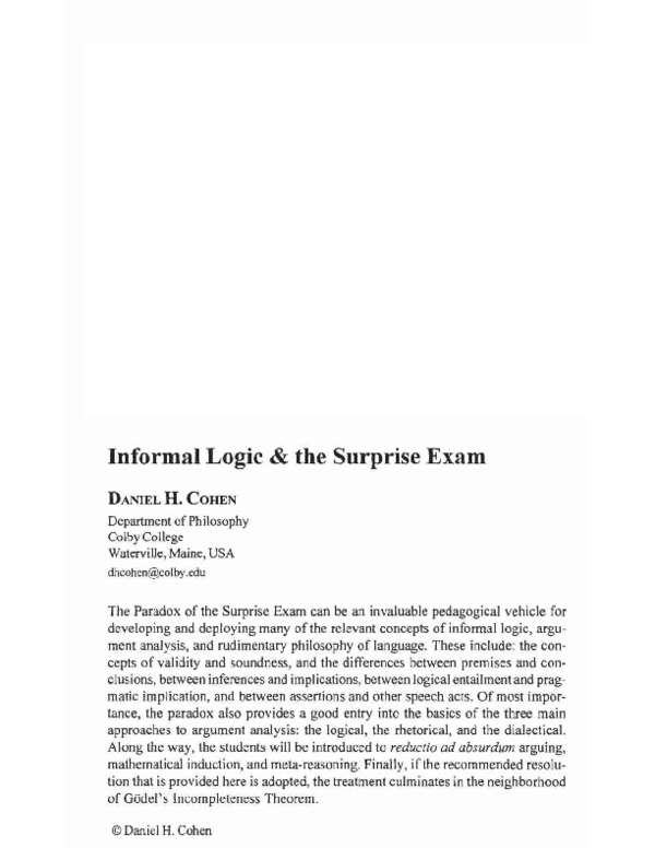 (PDF) Informal Logic and the Surprise Exam