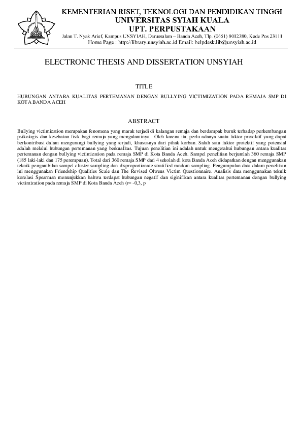(PDF) Hubungan Antara Kualitas Pertemanan Dengan Bullying Victimization ...