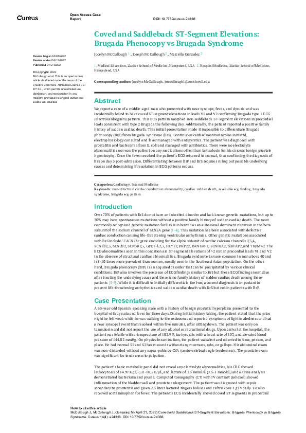 (PDF) Coved and Saddleback ST-Segment Elevations: Brugada Phenocopy vs ...