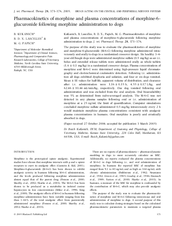 (PDF) Pharmacokinetics of morphine and plasma concentrations of ...