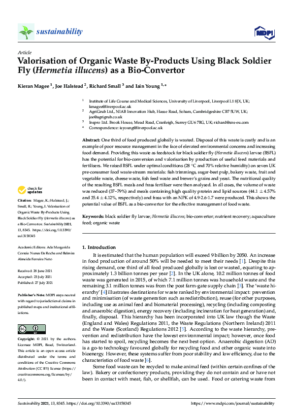 (PDF) Valorisation of Organic Waste By-Products Using Black Soldier Fly (Hermetia illucens) as a ...