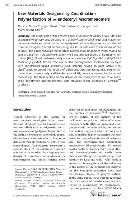 (PDF) New Materials Designed by Coordination Polymerization of ω-undecenyl Macromonomers