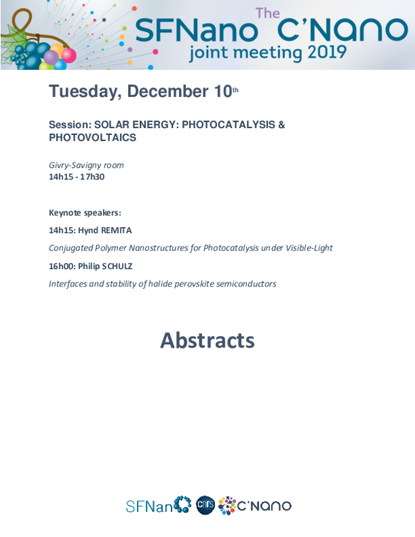 (PDF) Conjugated Polymer Nanostructures for Photocatalysis under Visible-Light 16h00: Philip ...