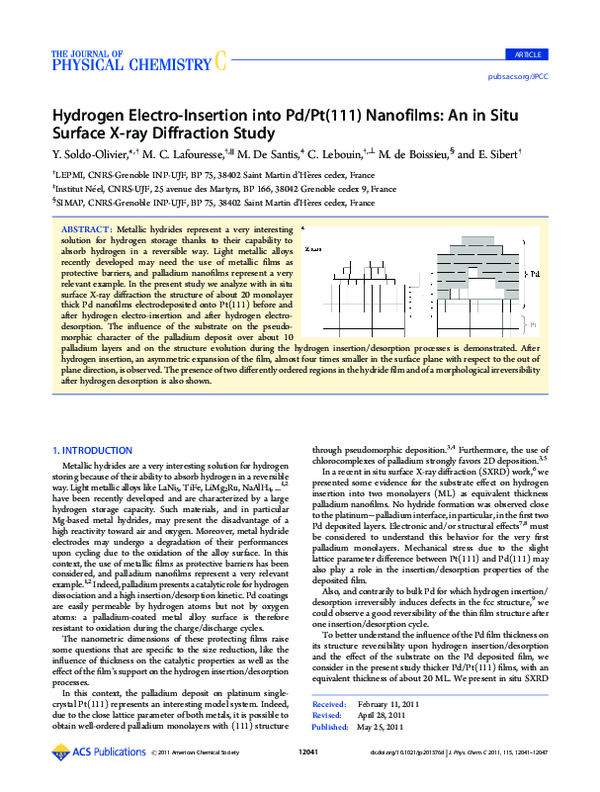 (PDF) Hydrogen Electro-Insertion into Pd/Pt(111) Nanofilms: An in Situ ...