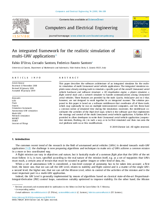 Pdf An Integrated Framework For The Realistic Simulation Of Multi Uav Applications