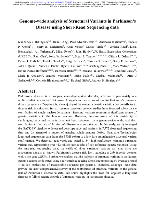 (PDF) Genome-wide analysis of Structural Variants in Parkinson’s ...