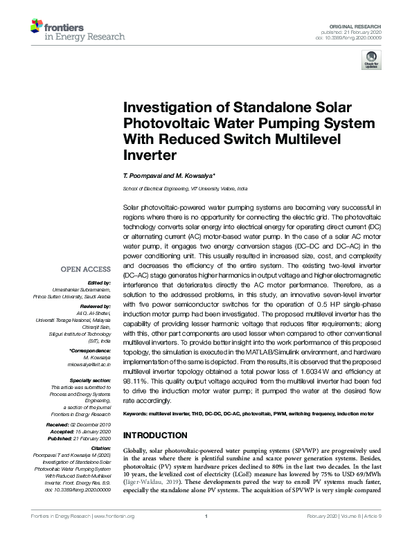 (PDF) Investigation of Standalone Solar Photovoltaic Water Pumping System With Reduced Switch ...