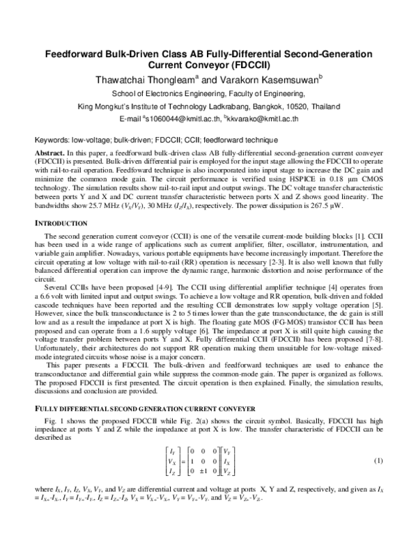 Pdf Feedforward Bulk Driven Class Ab Fully Differential Second