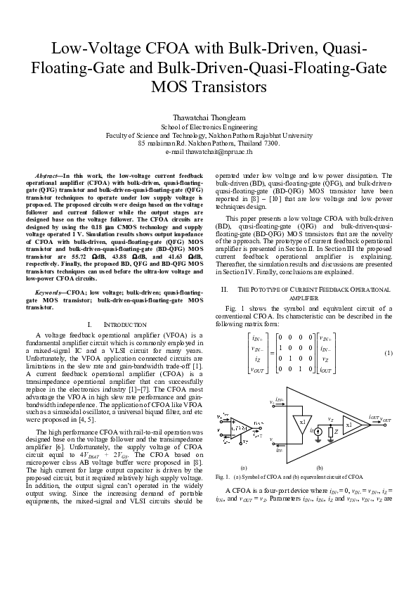 (PDF) Low-voltage CFOA with bulk-driven, quasi-floating-gate and bulk ...