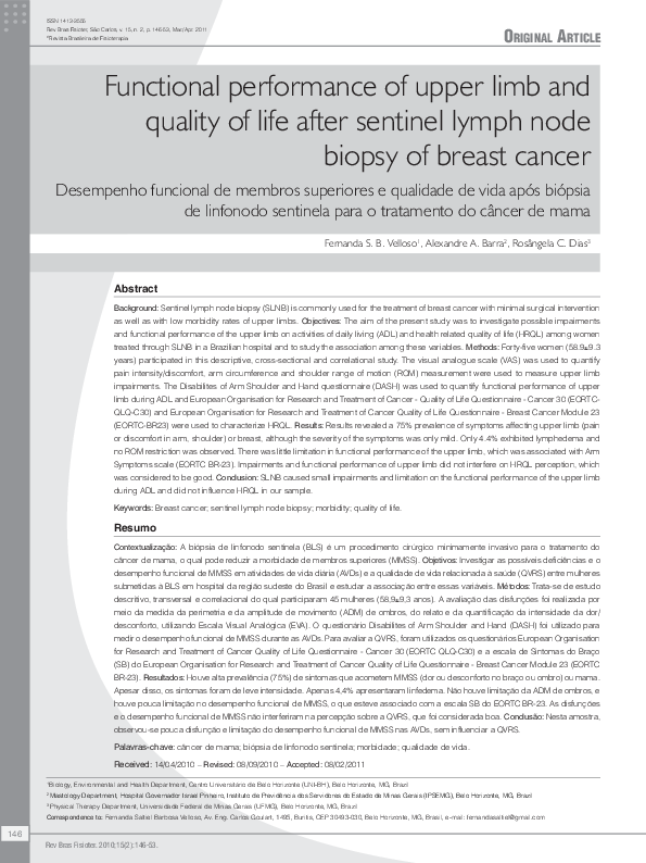 (PDF) Functional performance of upper limb and quality of life after ...