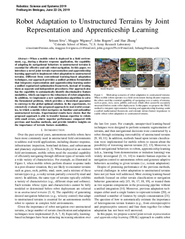 (PDF) Robot Adaptation to Unstructured Terrains by Joint Representation and Apprenticeship ...