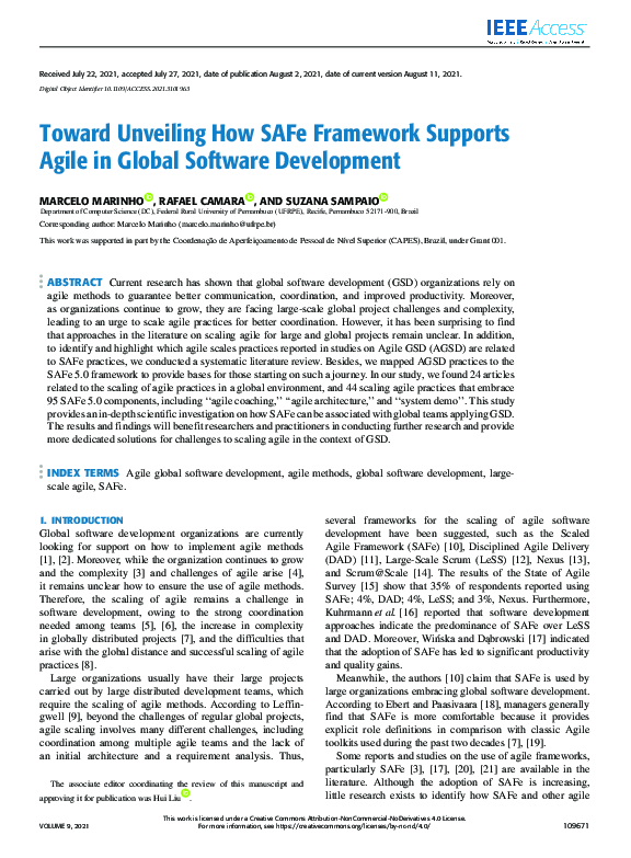 (PDF) Toward Unveiling How SAFe Framework Supports Agile in Global Software Development