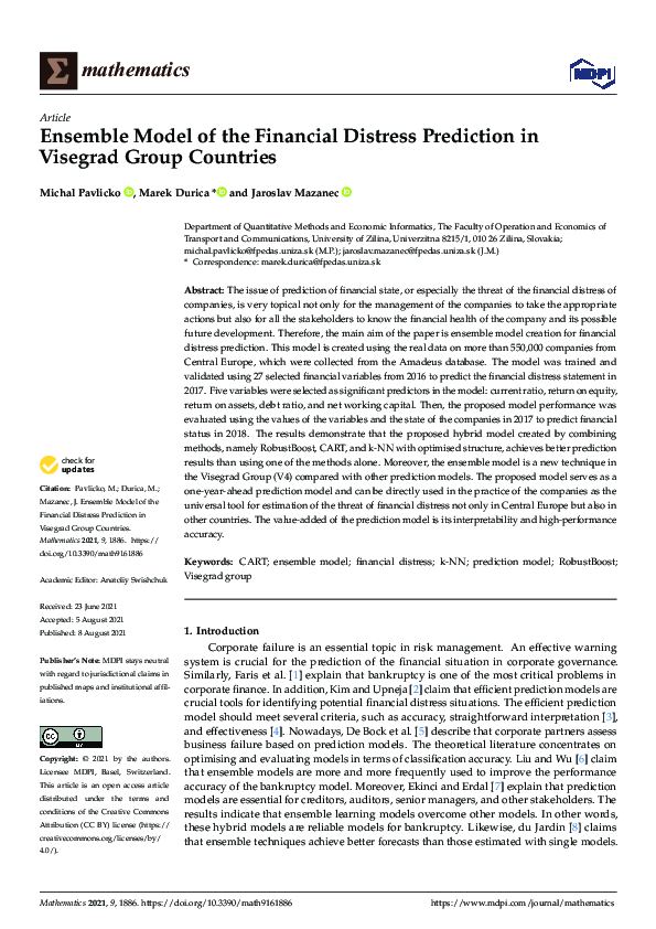(PDF) Ensemble Model of the Financial Distress Prediction in Visegrad ...