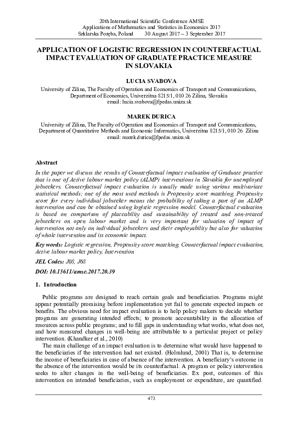 (PDF) Application of Logistic Regression in Counterfactual Impact ...