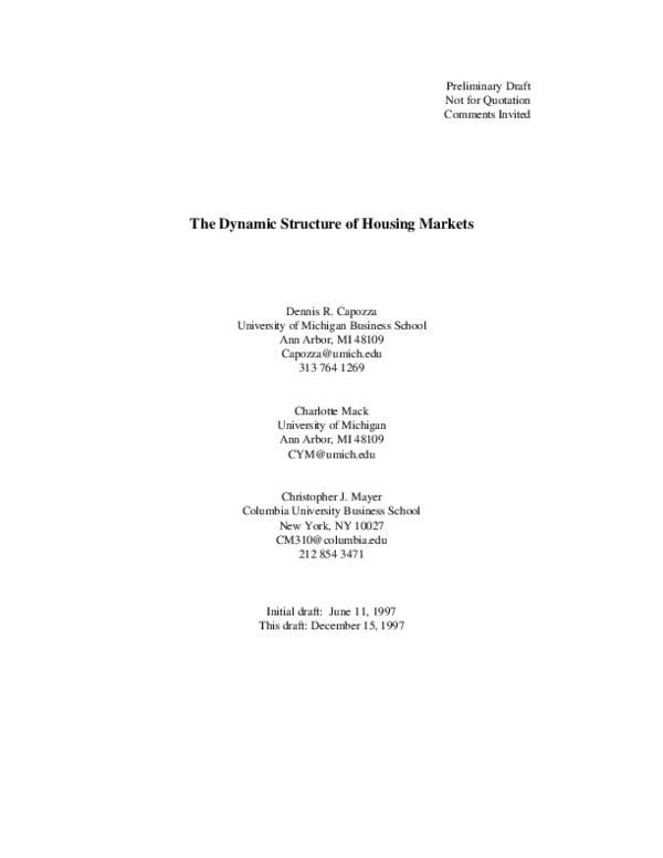 (PDF) The dynamic structure of housing markets