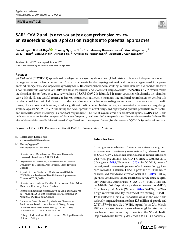 Pdf Sars Cov 2 And Its New Variants A Comprehensive Review On Nanotechnological Application