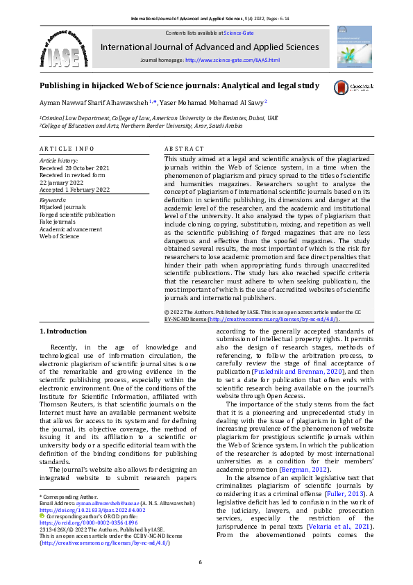 Pdf Publishing In Hijacked Web Of Science Journals Analytical And